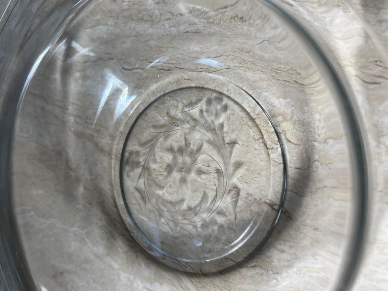 Set of 12 Floral Engraved Glass Plates, 20th Century For Sale at 1stDibs