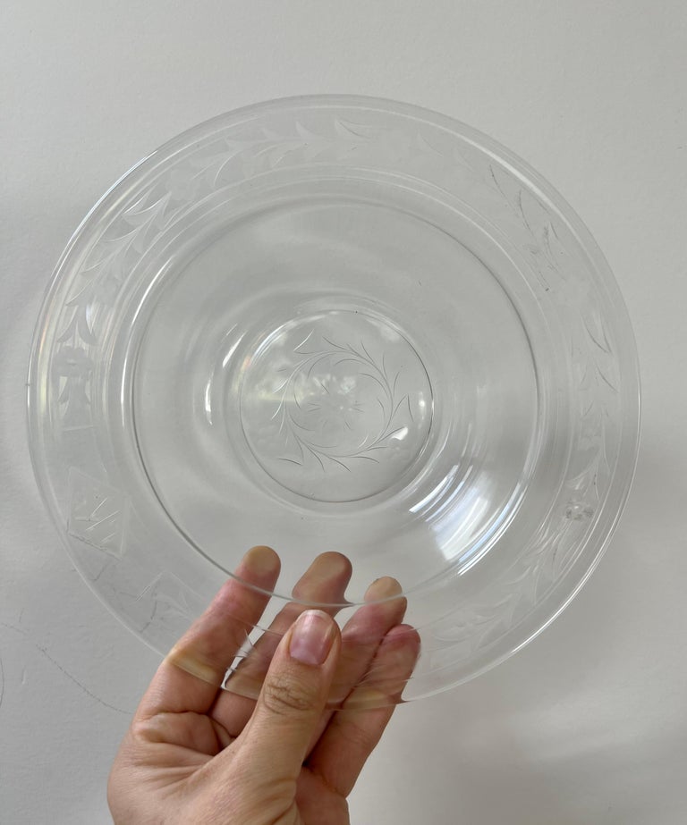 Set of 12 Floral Engraved Glass Plates, 20th Century For Sale at 1stDibs