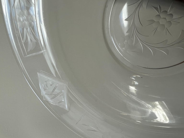 Set of 12 Floral Engraved Glass Plates, 20th Century For Sale at 1stDibs