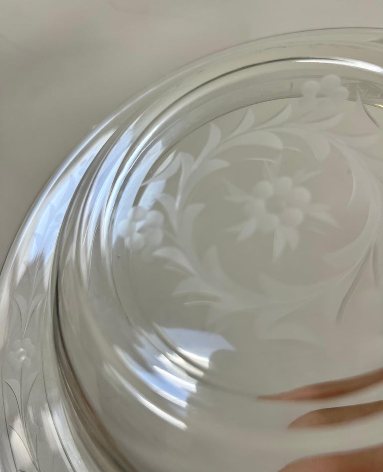 Set of 12 Floral Engraved Glass Plates, 20th Century For Sale at 1stDibs