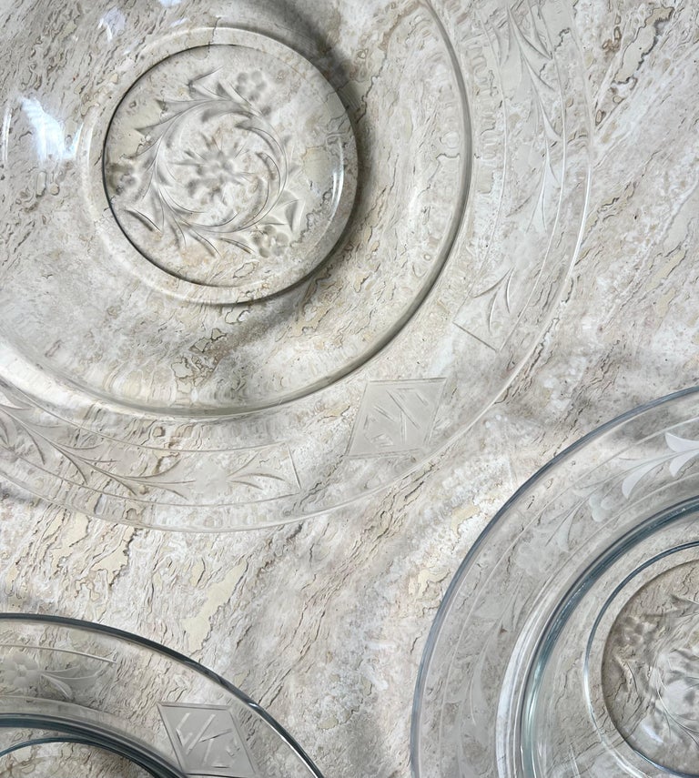 Set of 12 Floral Engraved Glass Plates, 20th Century For Sale at 1stDibs