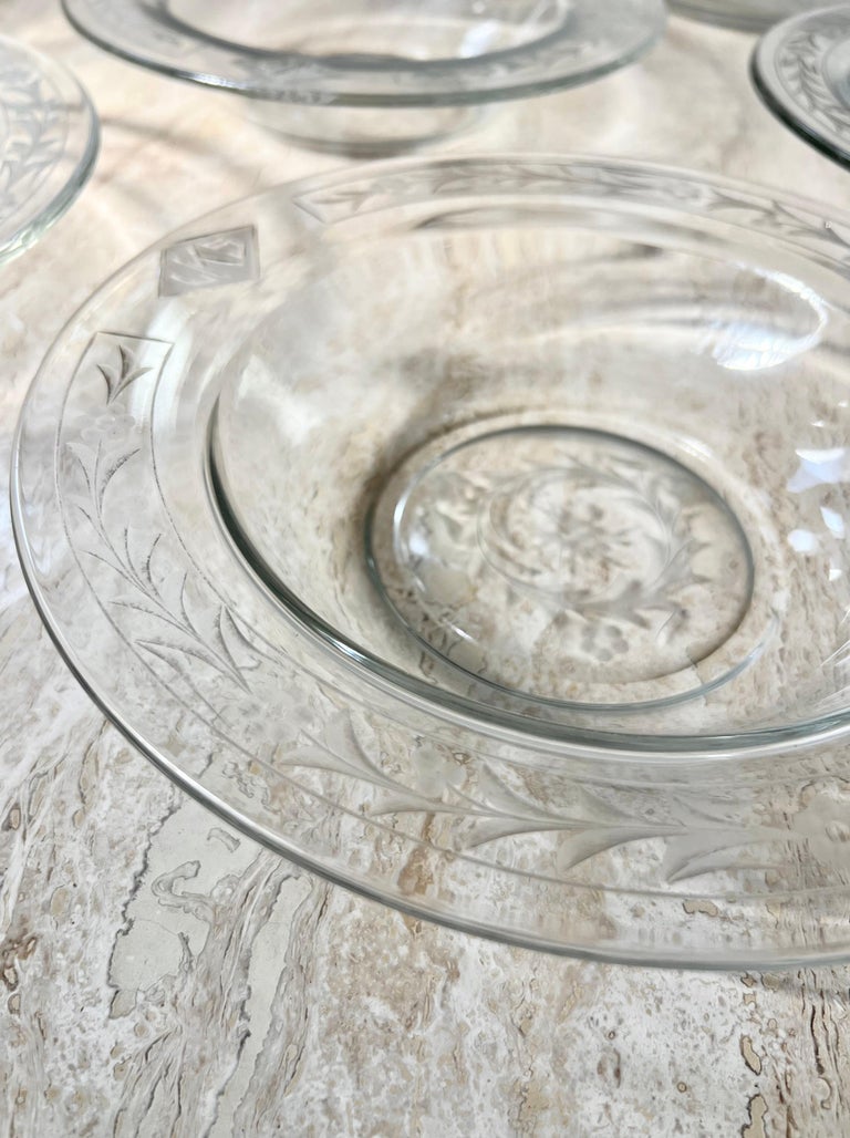 Set of 12 Floral Engraved Glass Plates, 20th Century For Sale at 1stDibs
