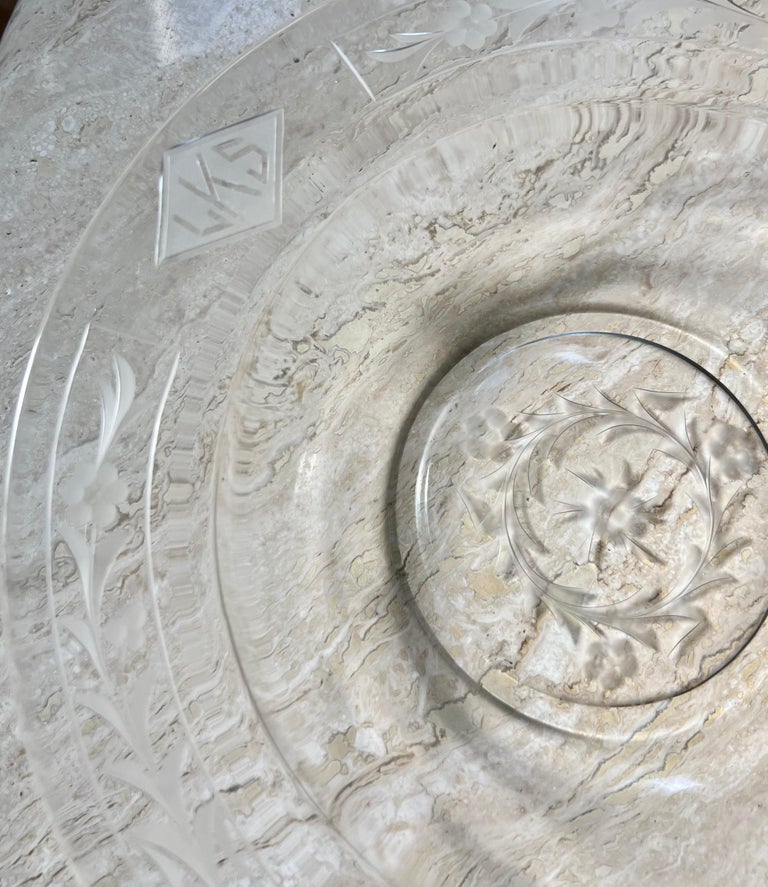 Set of 12 Floral Engraved Glass Plates, 20th Century For Sale at 1stDibs