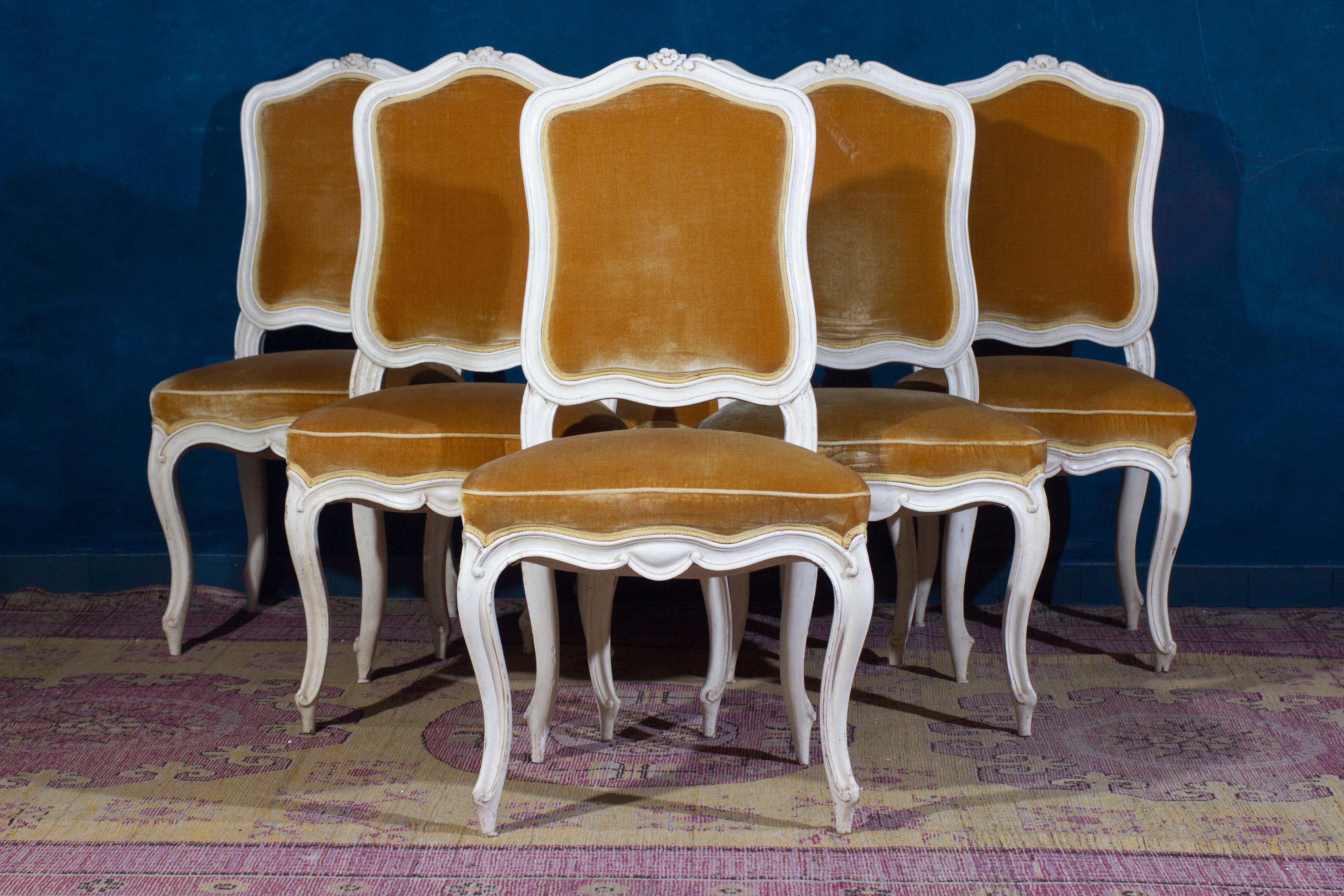 Set of 12 French 18th Century Ivory Painted Chairs For Sale at 1stDibs