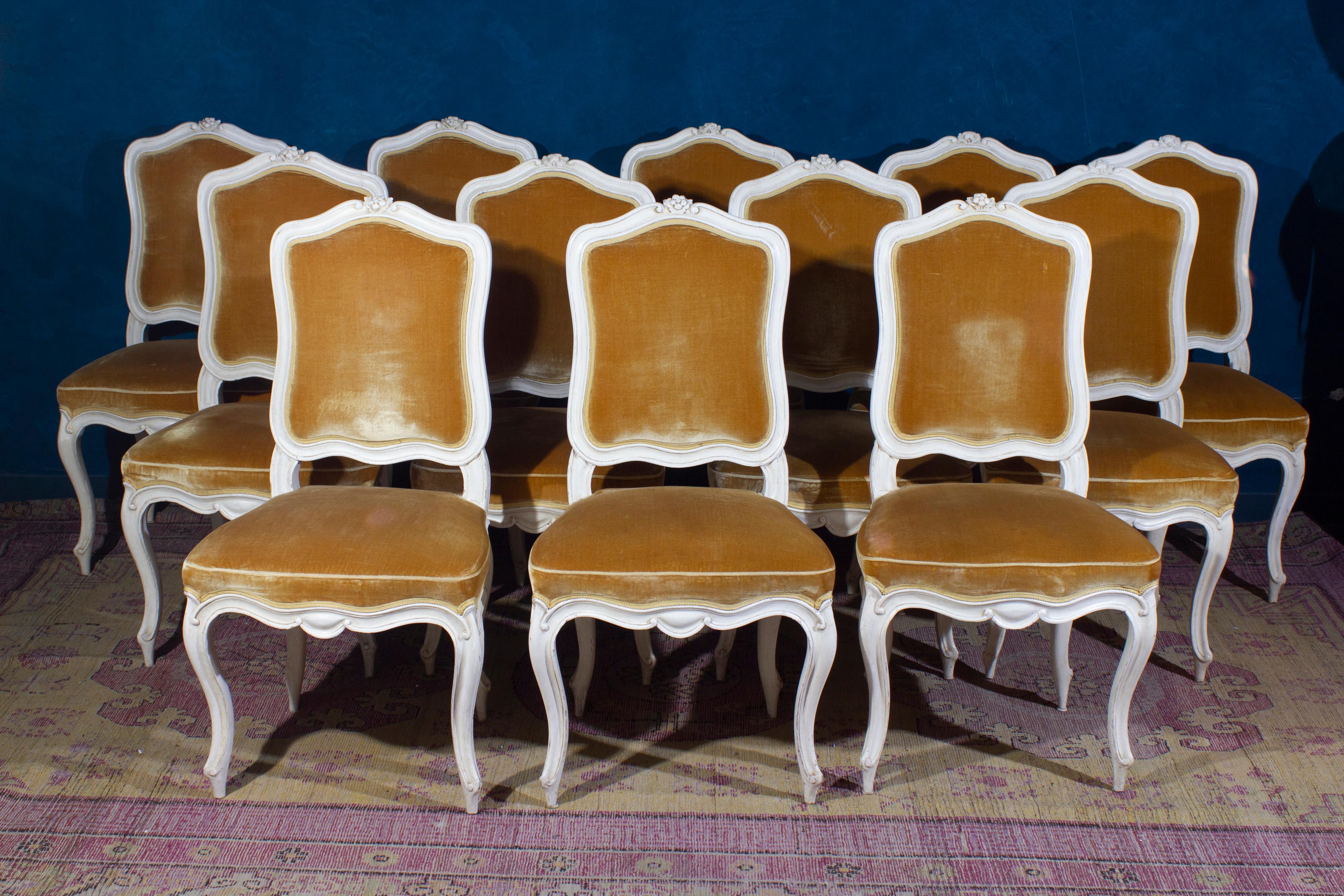 Set of 12 French 18th Century Ivory Painted Chairs For Sale at 1stDibs