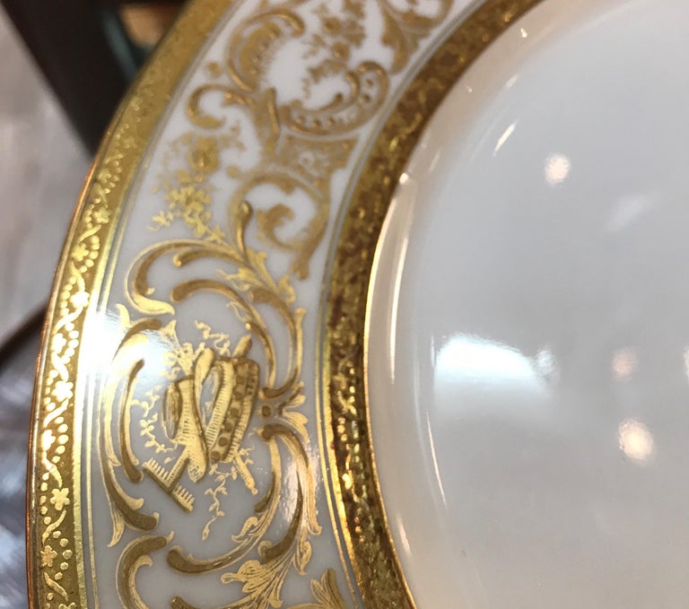 Set of 12 French Antique Raised Gilt Plates, circa 1900 at 1stDibs