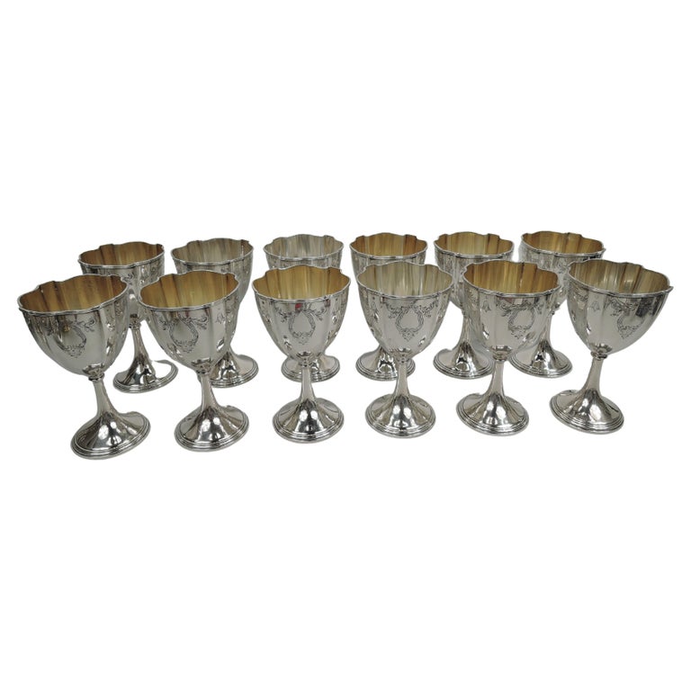 Set of 12 Gorham Engraved Plymouth Sterling Silver Goblets For Sale at ...