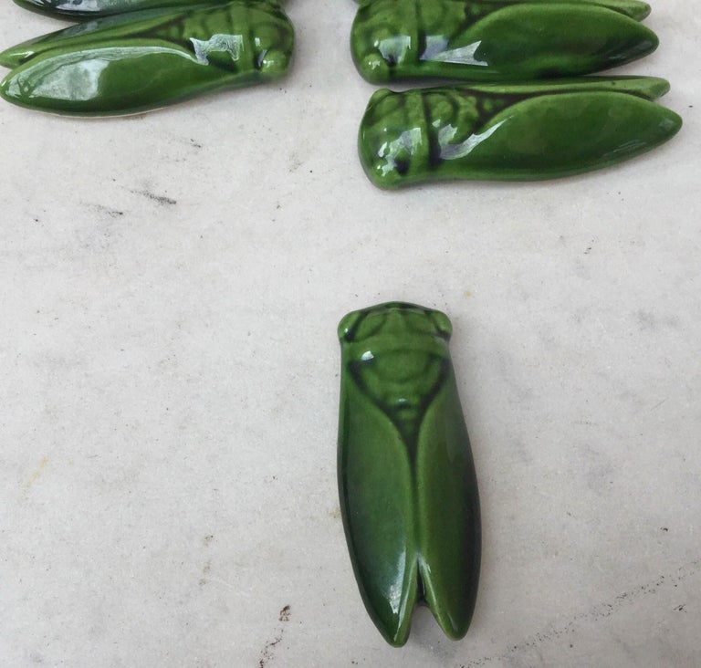 Set of 12 Green Majolica Cicada Knife Rests at 1stDibs