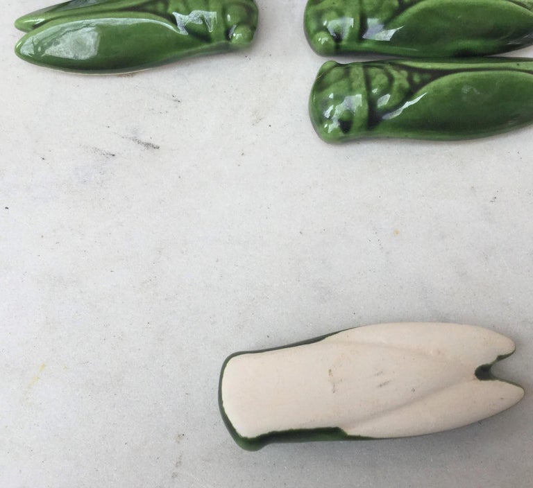 Set of 12 Green Majolica Cicada Knife Rests at 1stDibs