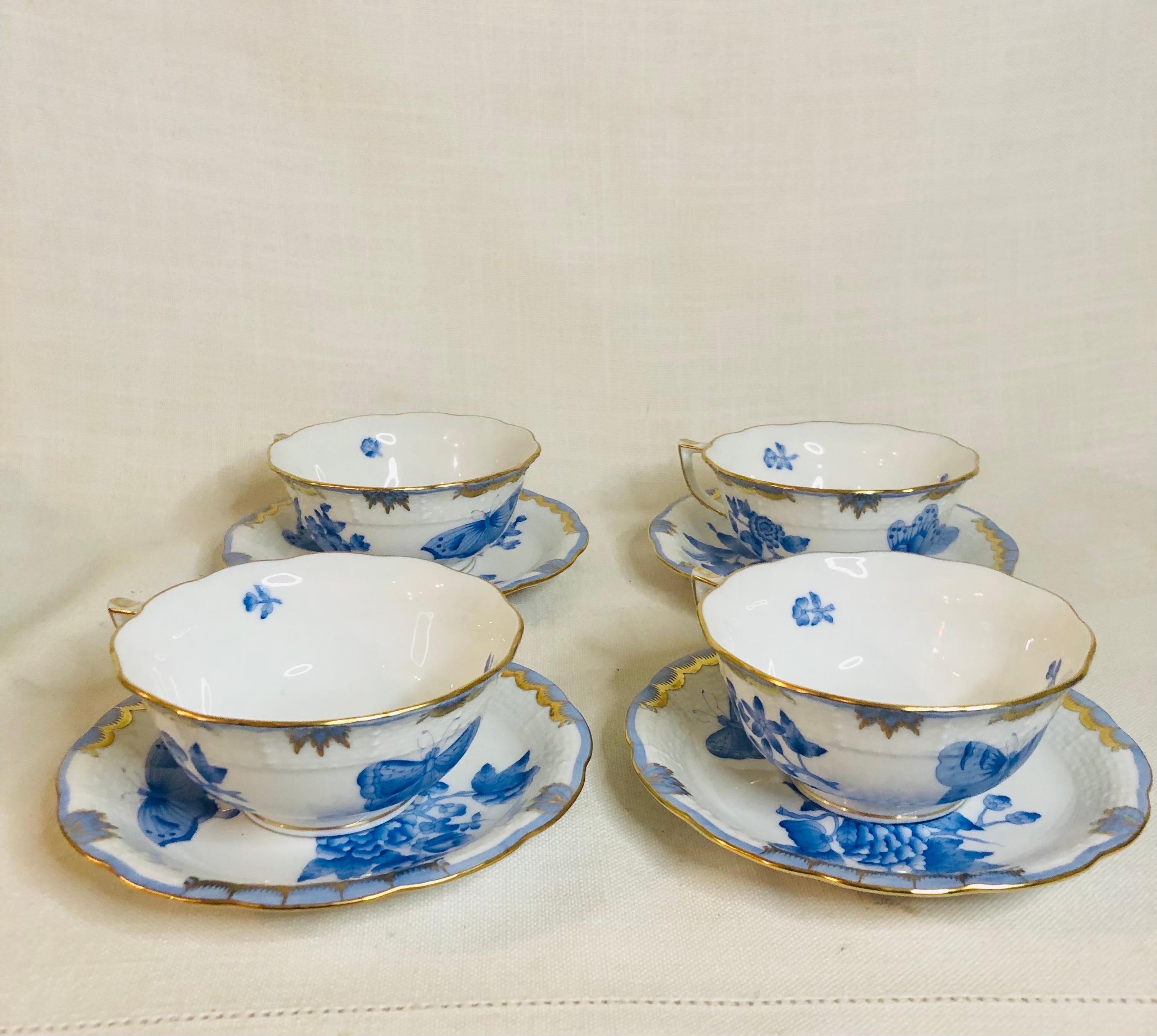 Set of 12 Herend Fortuna Cups and Saucers Painted with Butterflies and ...