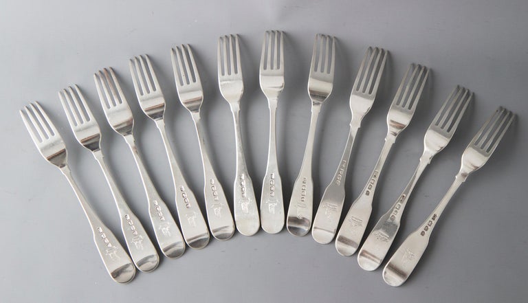 Set of 12 Irish Georgian Silver Fiddle Pattern Table Forks at 1stDibs