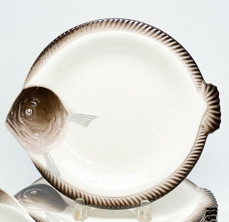 Set of 12 Longwy France Porcelain Pottery Fish Dinner Halibut ...