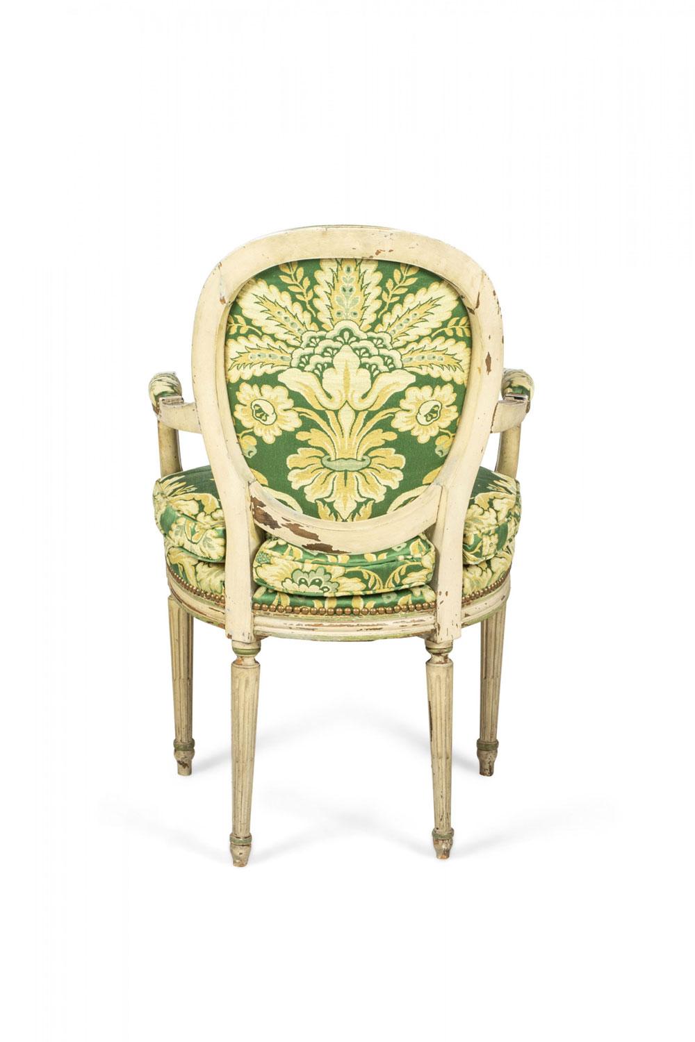 Set of 12 Louis XVI-Style Painted Green Damask Upholstered Dining ...