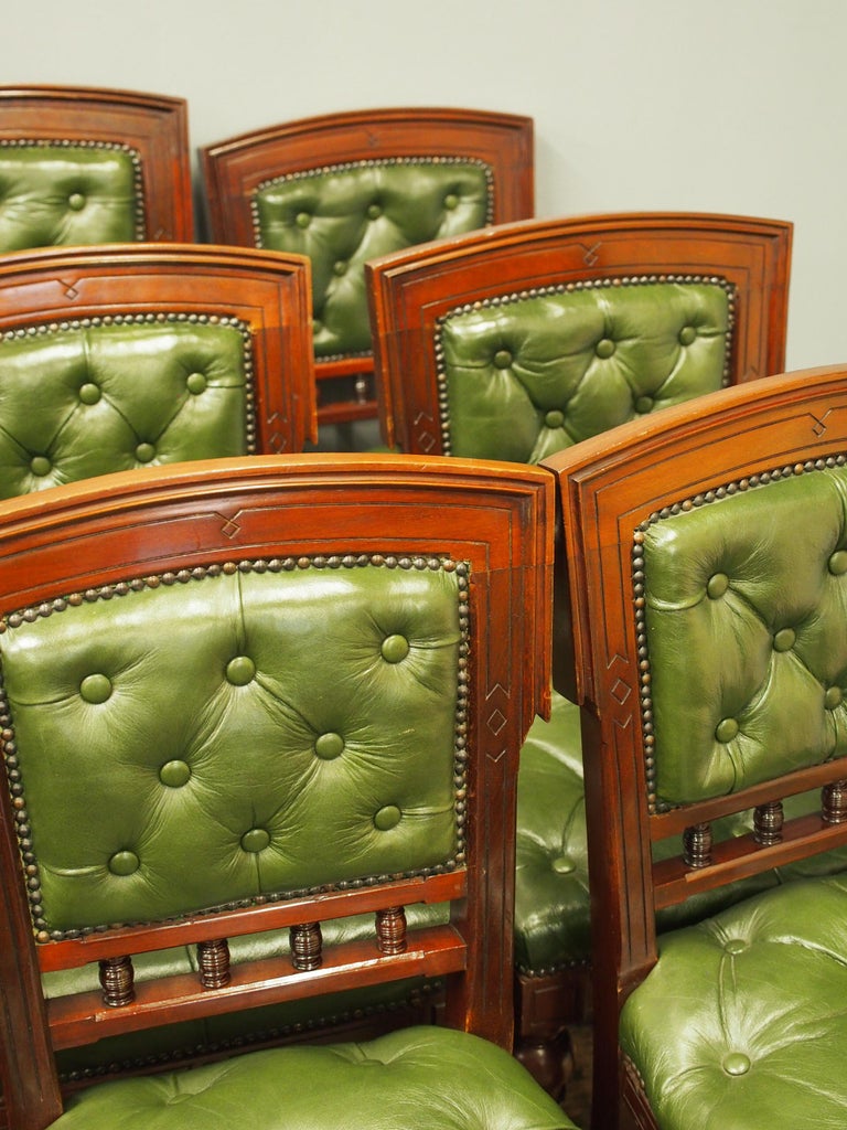 Set of 12 Mahogany and Green Leather Dining Chairs For Sale at 1stdibs