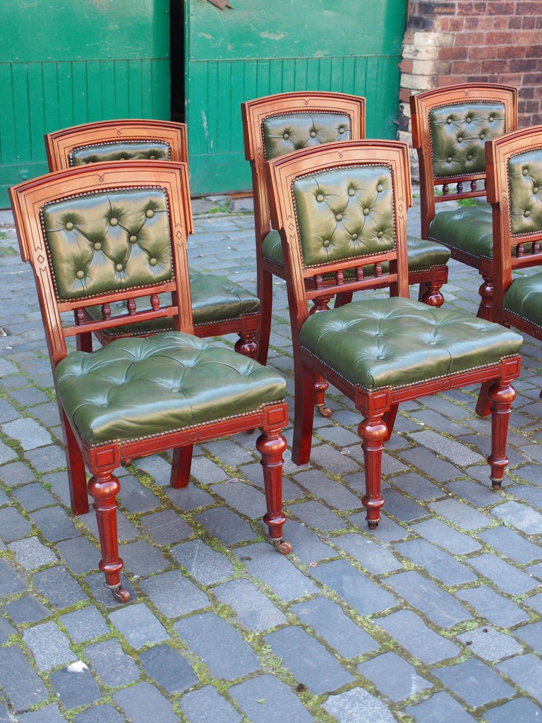 Set of 12 Mahogany and Green Leather Dining Chairs For Sale at 1stDibs