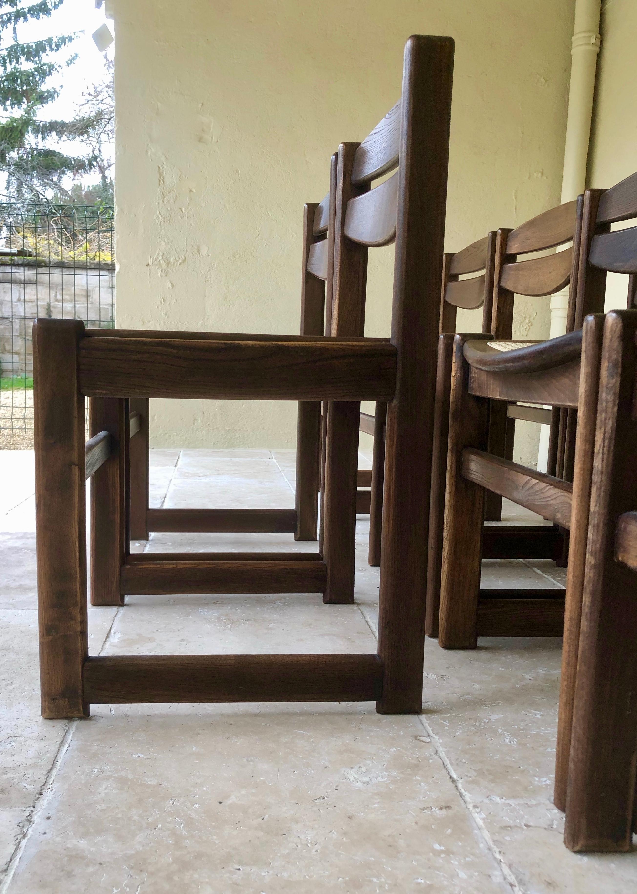 Set of 12 Mid-century Sled Style Dining Chairs in Walnut and Cane For ...