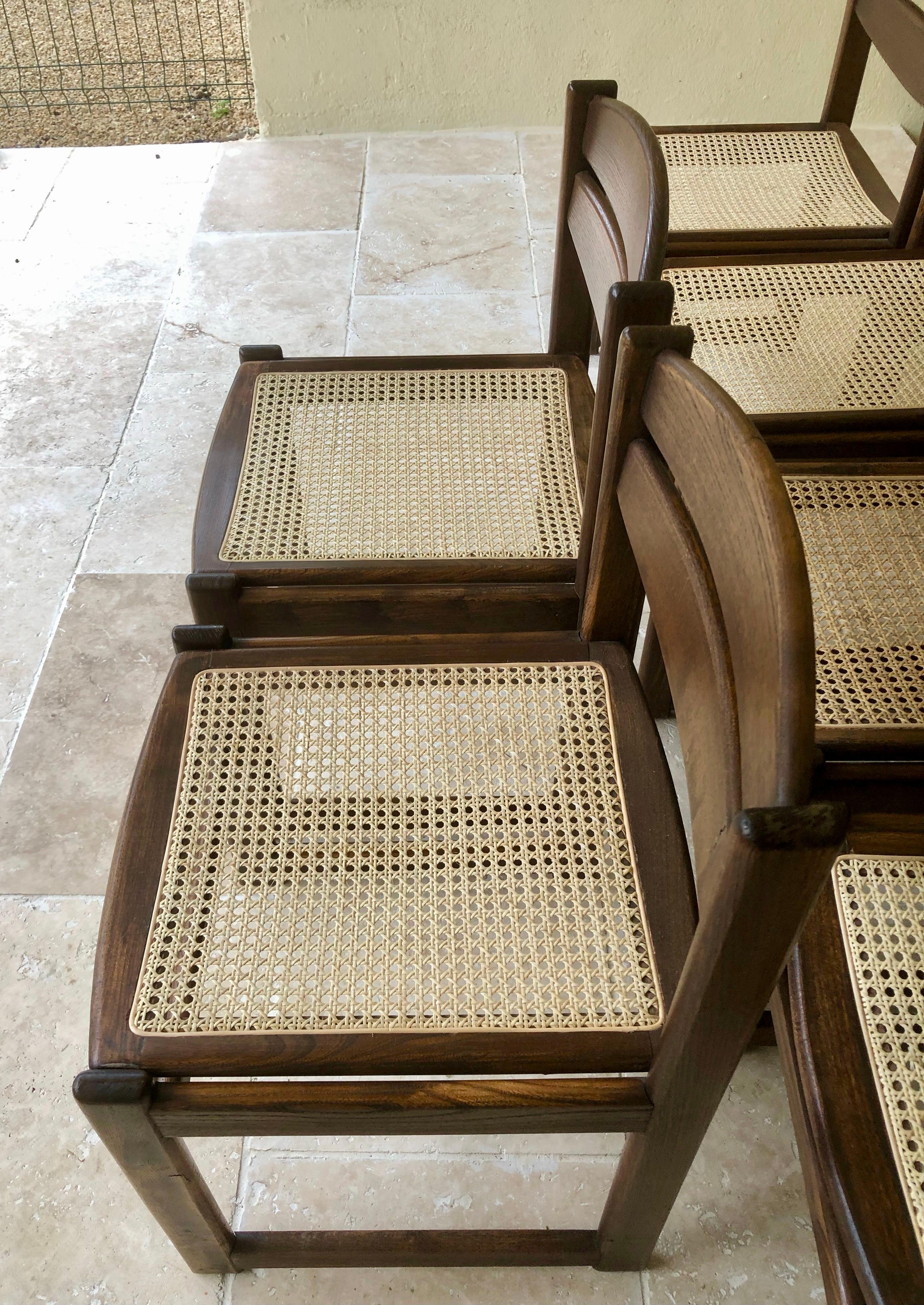 Set of 12 Mid-century Sled Style Dining Chairs in Walnut and Cane For ...