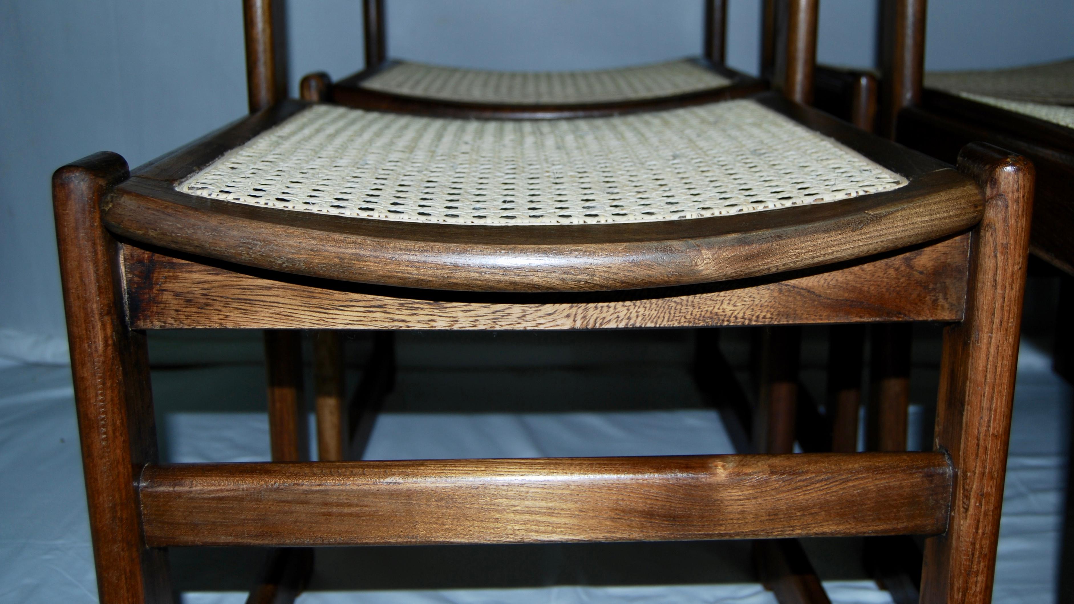 Set of 12 Mid-century Sled Style Dining Chairs in Walnut and Cane For ...