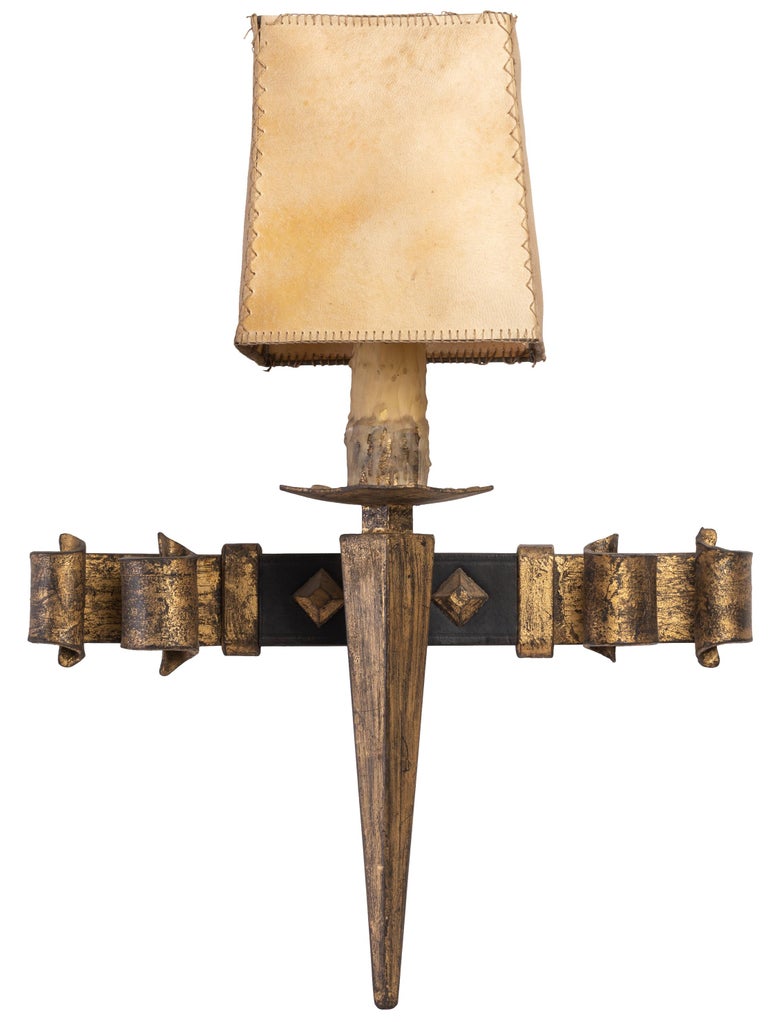 Set of 12 Neo-Gothic Medieval Style Iron Wall Sconces with Parchment ...