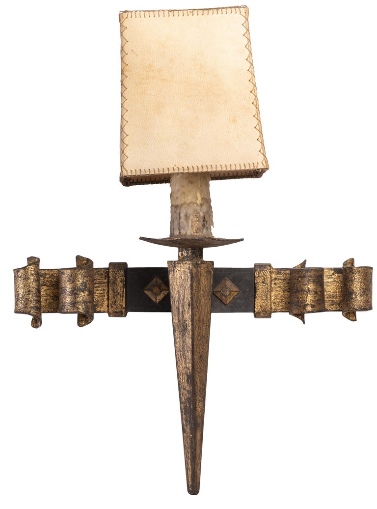 Set of 12 Neo-Gothic Medieval Style Iron Wall Sconces with Parchment ...