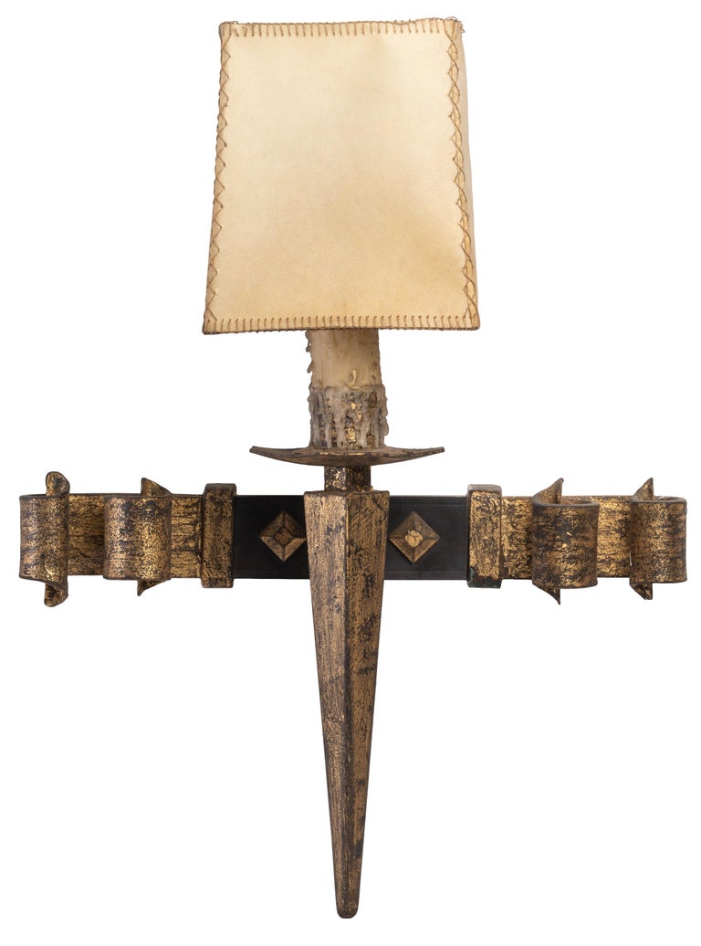 Set of 12 Neo-Gothic Medieval Style Iron Wall Sconces with Parchment ...