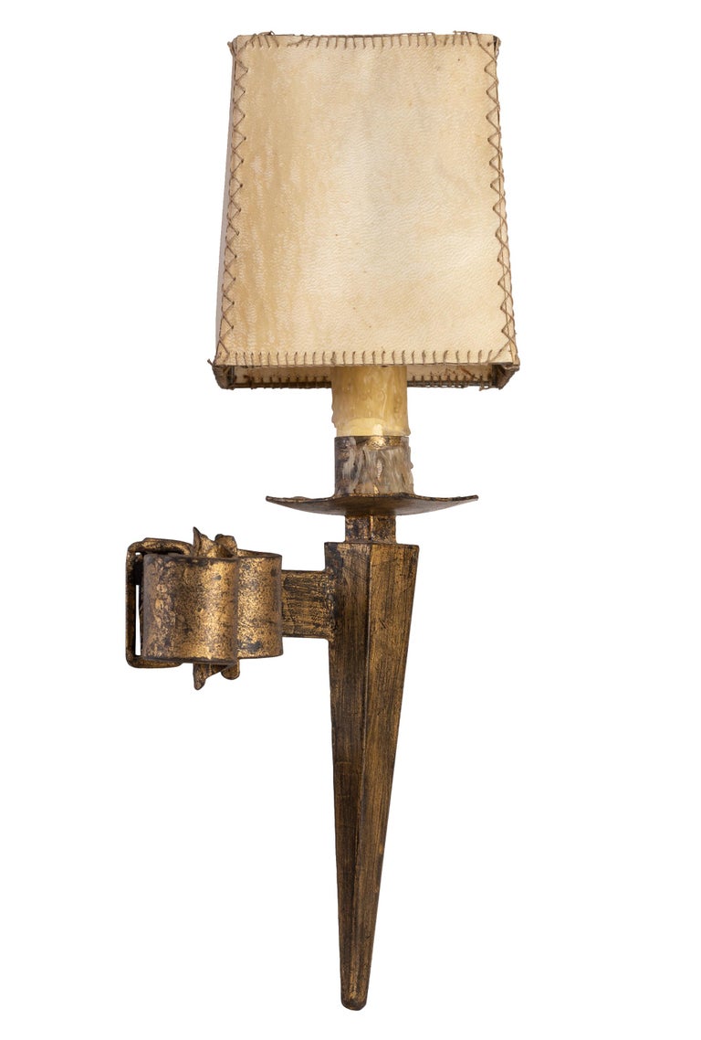 Set of 12 Neo-Gothic Medieval Style Iron Wall Sconces with Parchment ...