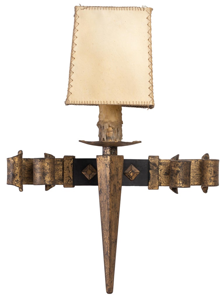 Set of 12 Neo-Gothic Medieval Style Iron Wall Sconces with Parchment ...