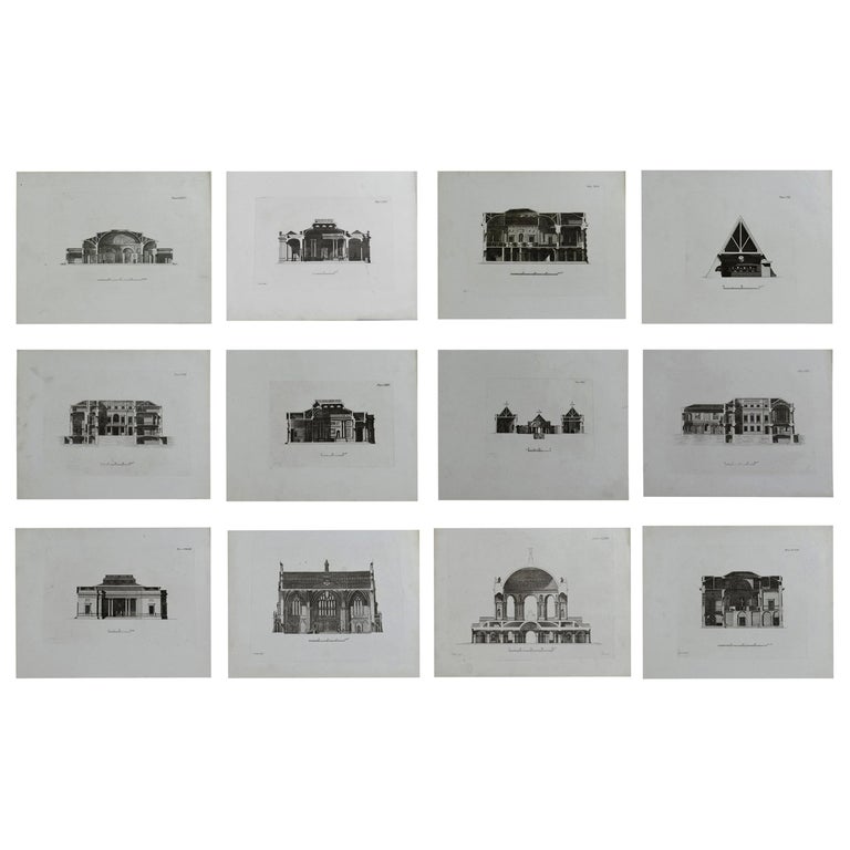 Set of 12 Original Antique Architectural Prints, A.G. Cook, circa 1820 ...