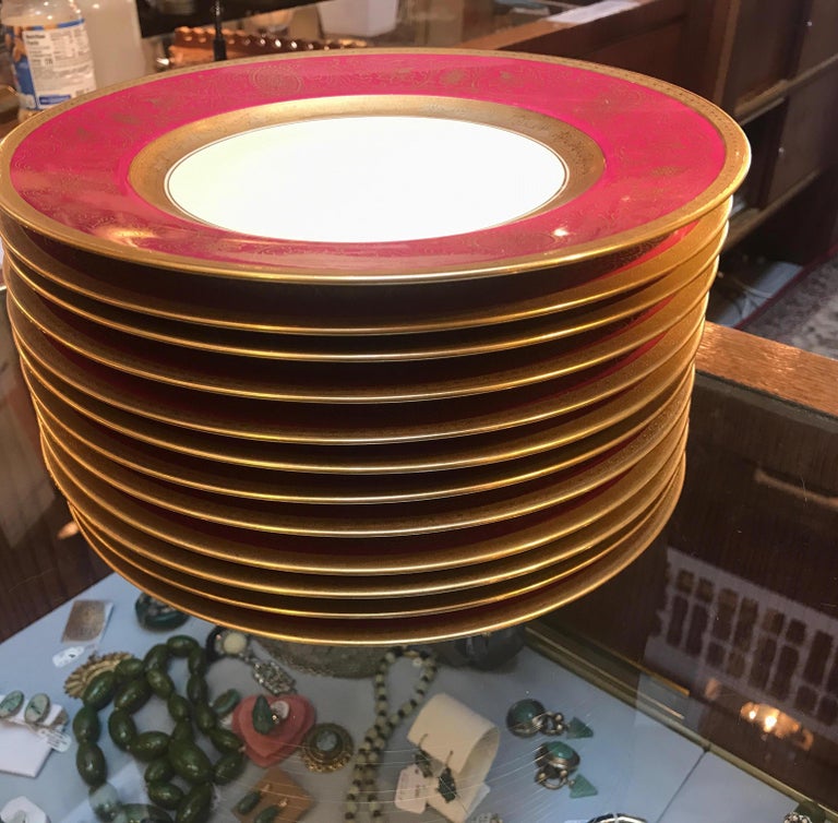 Set of 12 Pickard Lavish Border Service Dinner Plates at 1stDibs