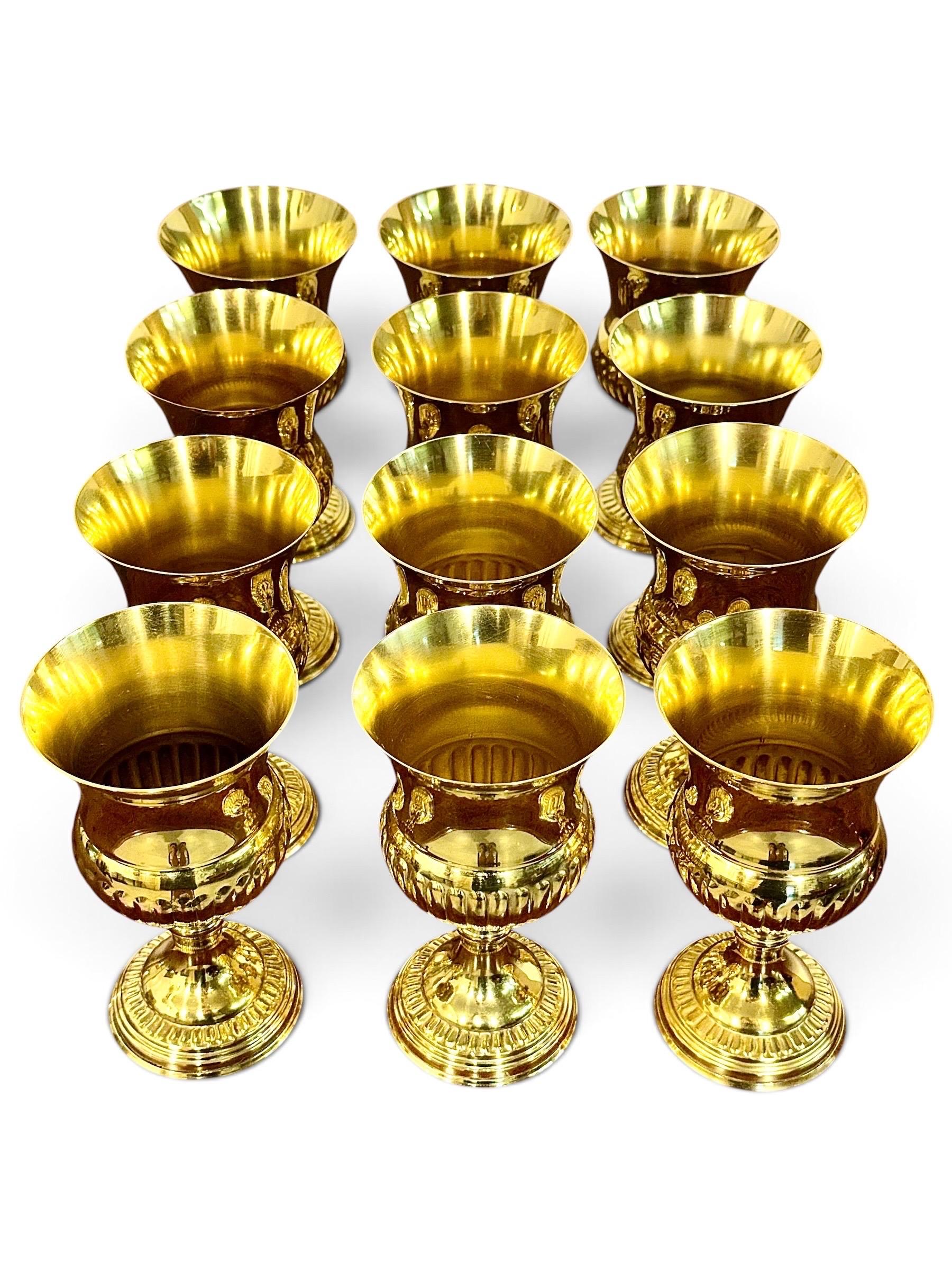 Rare Set of 12 American Gilt Footed Goblets, circa 1960 For Sale at 1stDibs