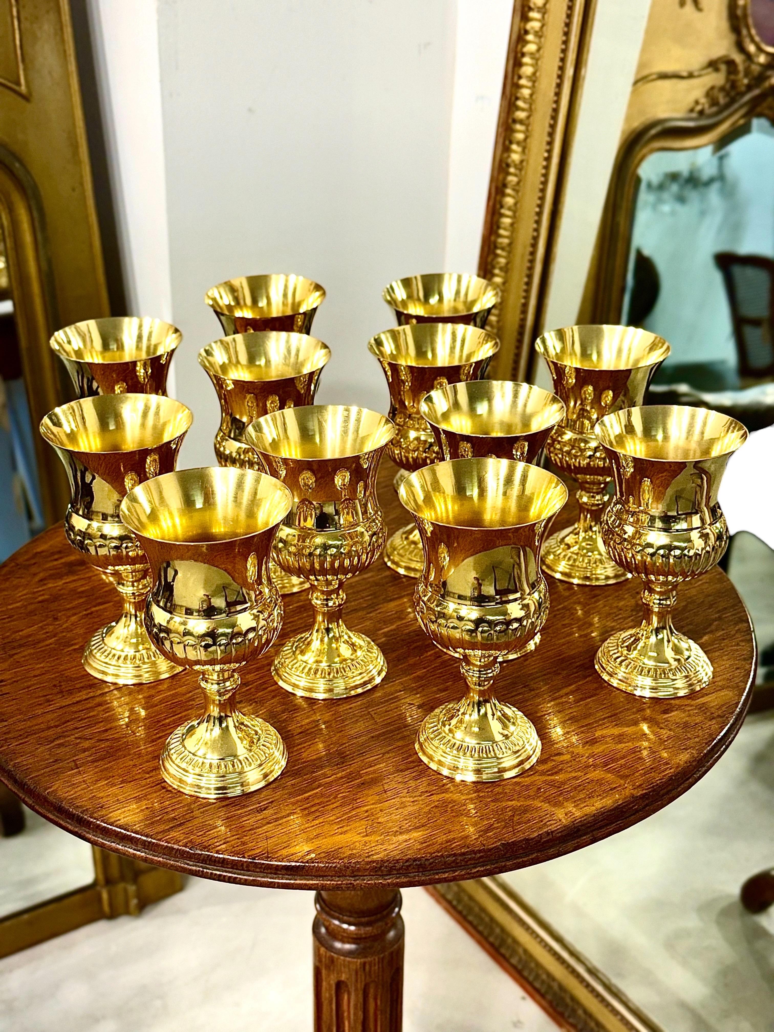 Rare Set of 12 American Gilt Footed Goblets, circa 1960 For Sale at 1stDibs