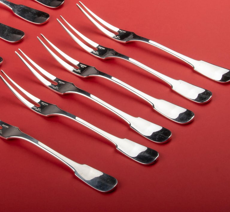 Set of 12 Silver Plated Seafood Forks Made by Christofle Model Cluny ...