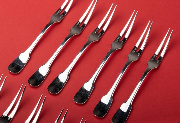 Set of 12 Silver Plated Seafood Forks Made by Christofle Model Cluny ...