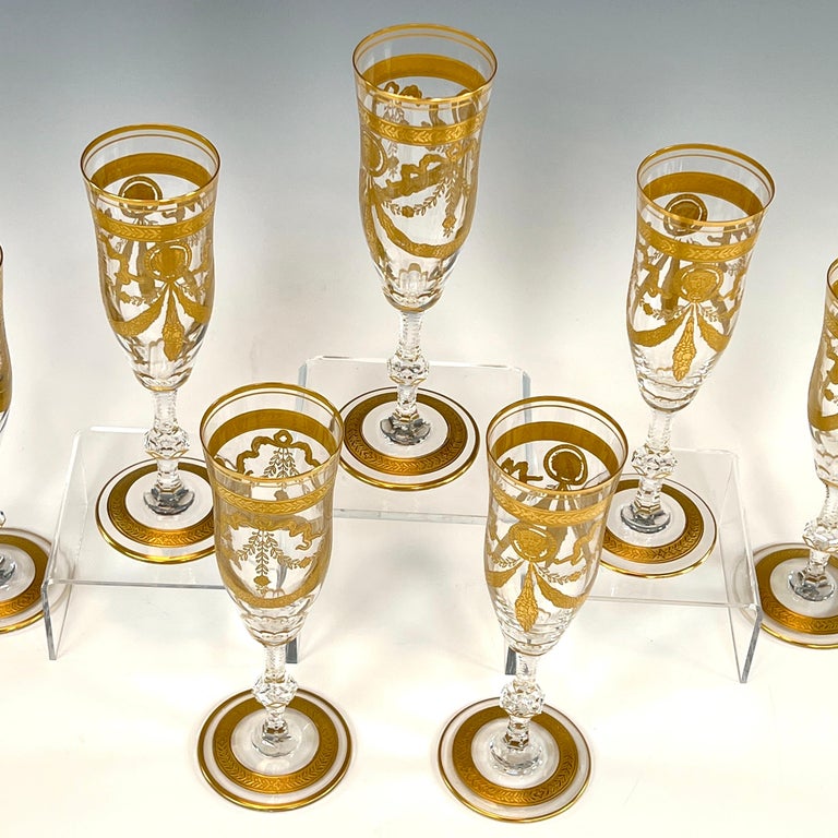 Set of 12 St Louis Crystal Handblown Gilt Champagne Flutes Congress ...
