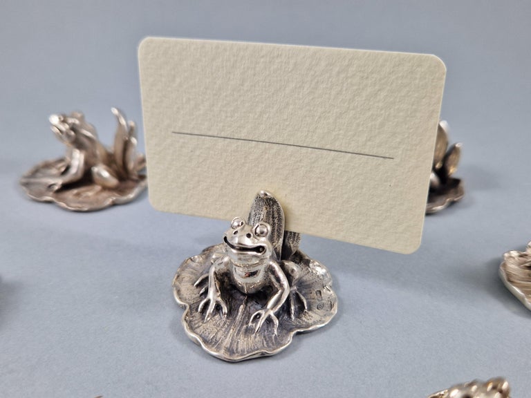 Set of 12 Sterling Silver Frog Place Card Holders For Sale at 1stDibs