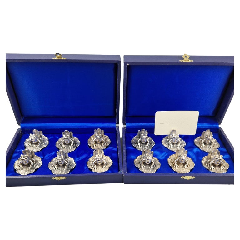 Set of 12 Sterling Silver Frog Place Card Holders For Sale at 1stDibs
