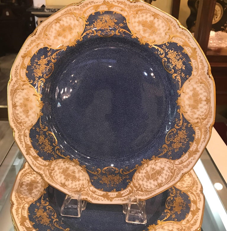 Set of 12 Sumptuous English Raised Gilt Service Plates For Sale at 1stDibs