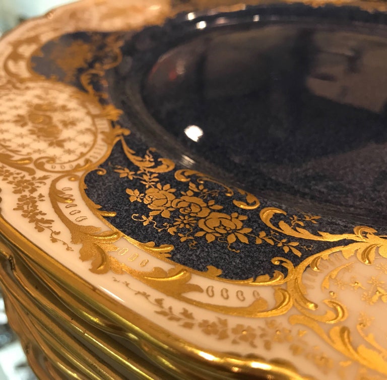 Set of 12 Sumptuous English Raised Gilt Service Plates For Sale at 1stDibs
