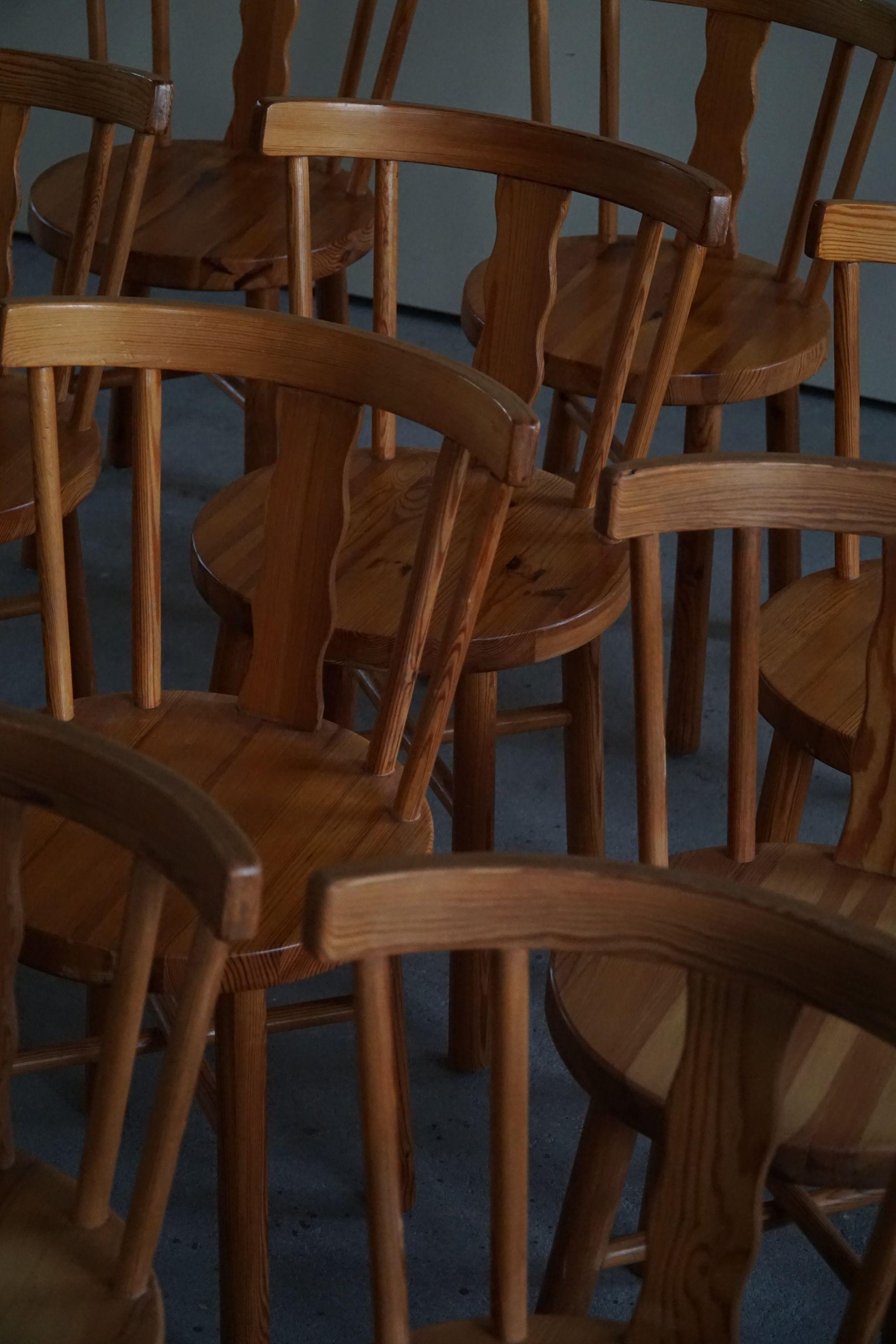 Set of 12 Swedish Modern Solid Pine Chairs, Made at Steneby Hemslöjd ...