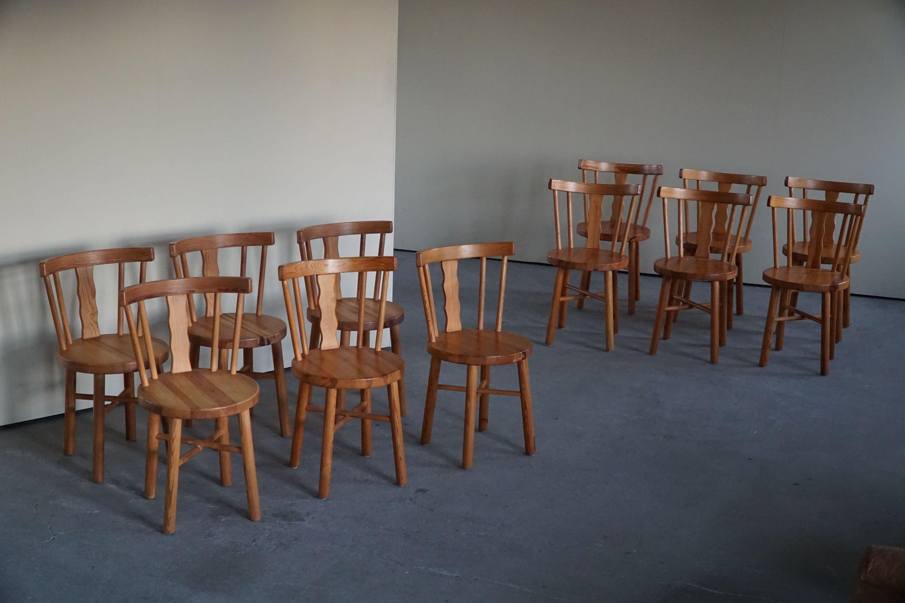 Set of 12 Swedish Modern Solid Pine Chairs, Made at Steneby Hemslöjd ...