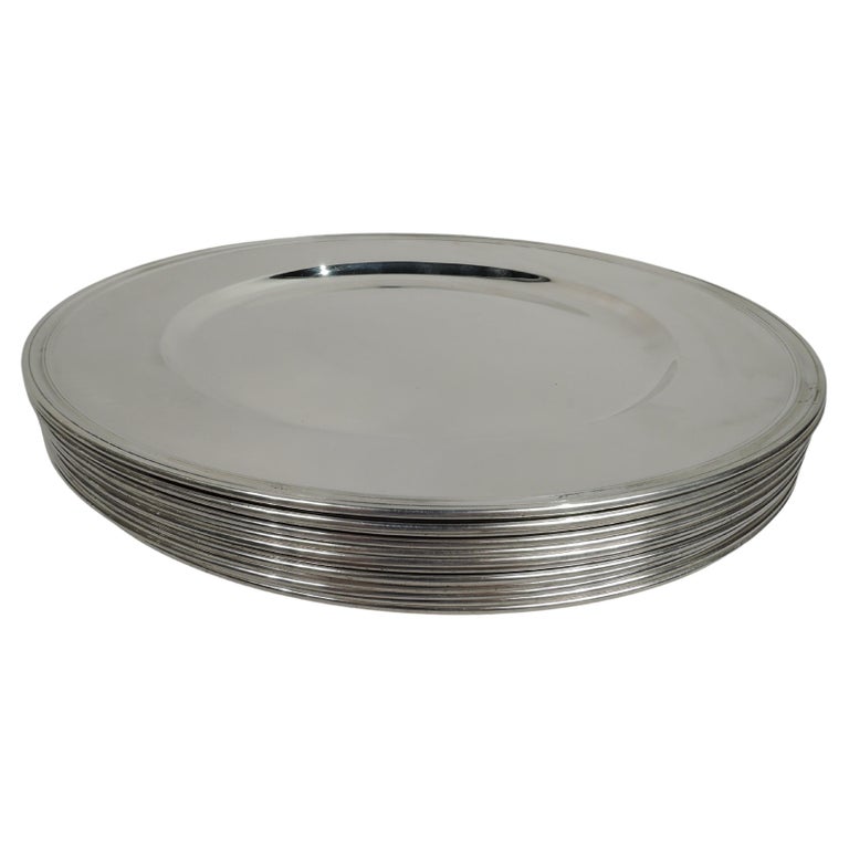 Set of 12 Tiffany American Modern Sterling Silver Dinner Plates For ...