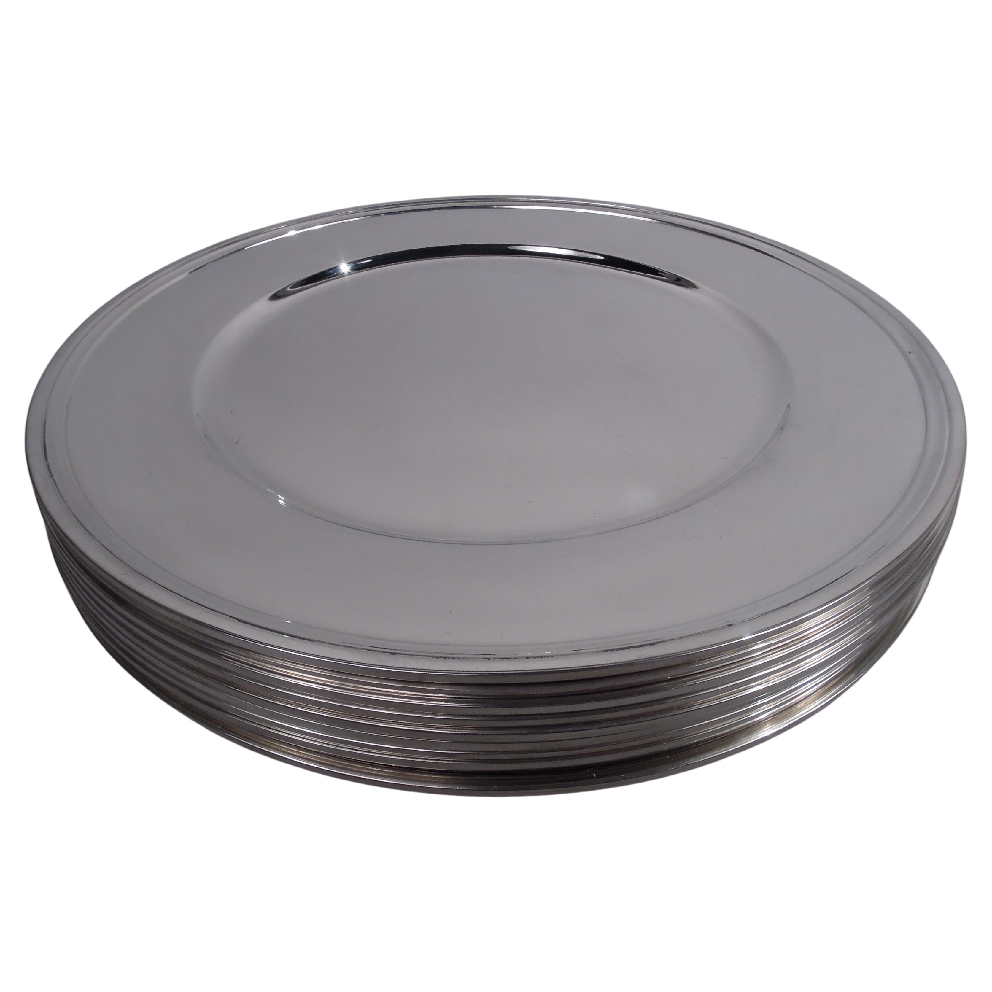 Set of 12 Tiffany American Modern Sterling Silver Dinner Plates For ...