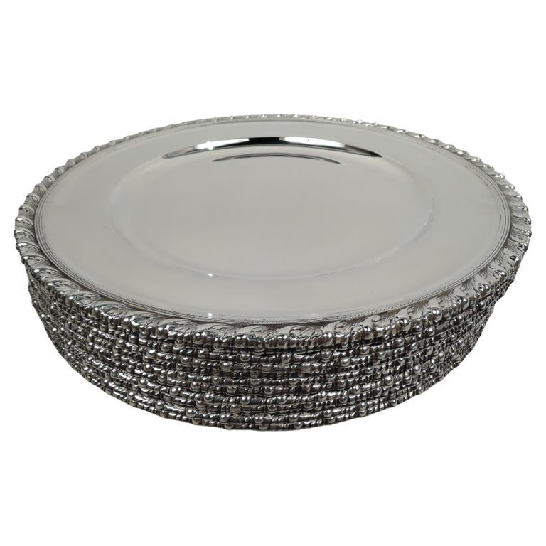 Set of 12 Tiffany Edwardian Georgian Sterling Silver Dinner Plates For ...