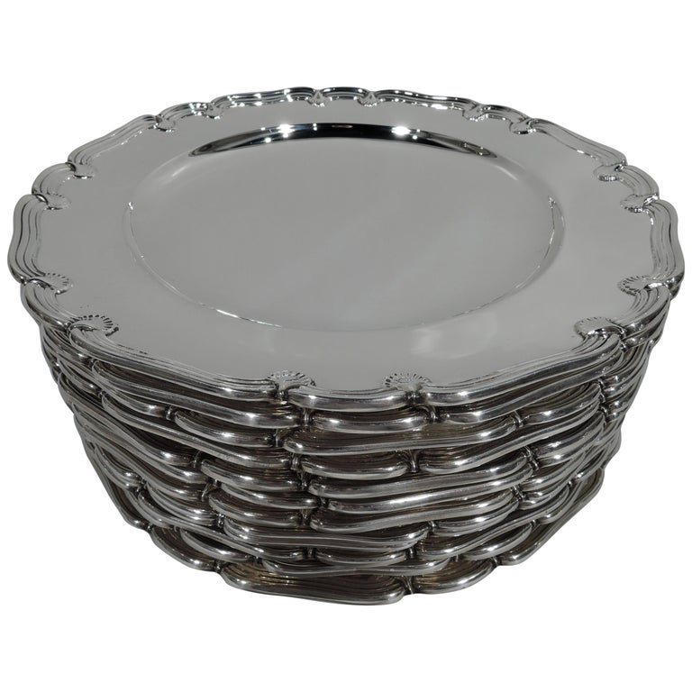 Set of 12 Tiffany Sterling Silver Scroll-and-Shell Appetizer Plates For ...
