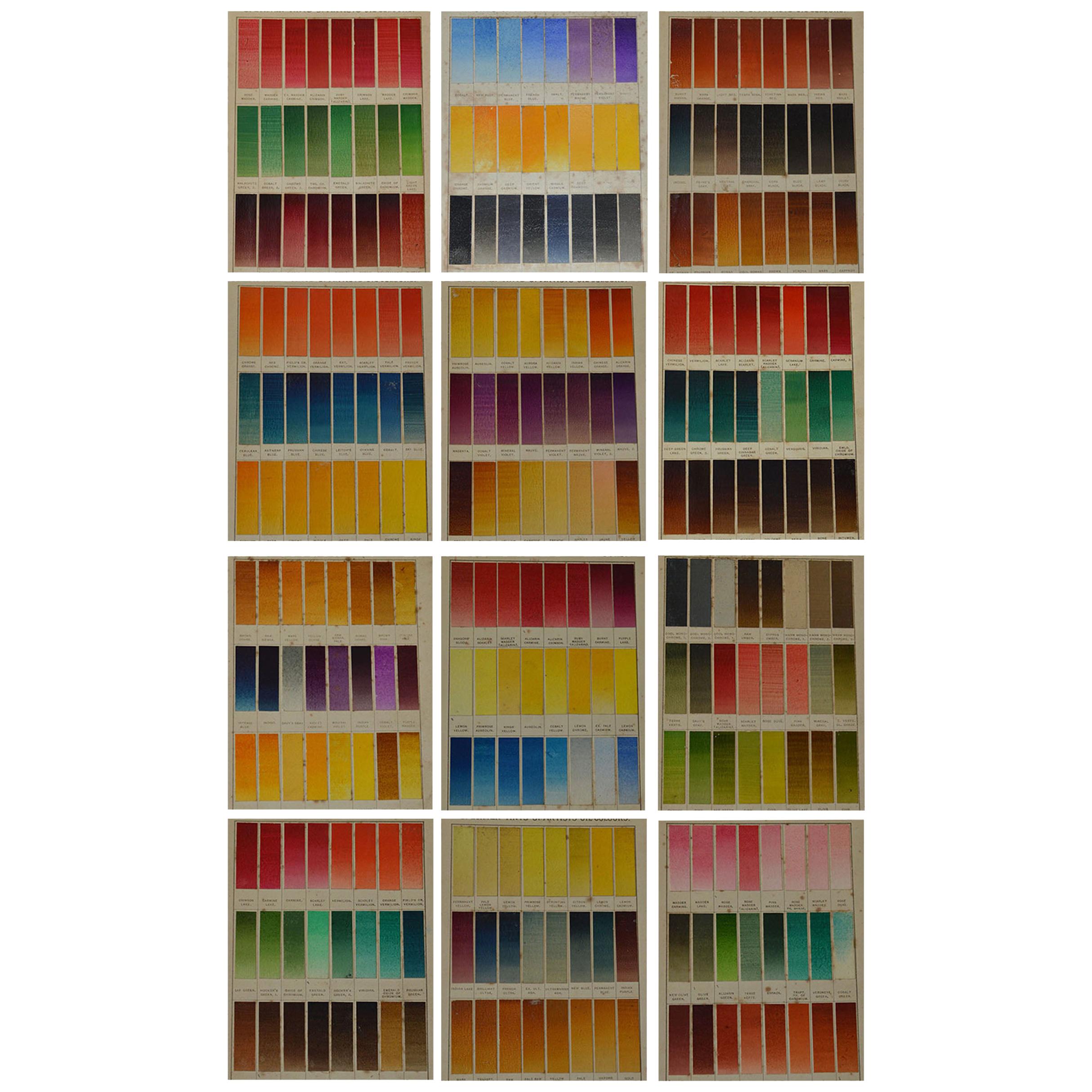 Set of 12 Vintage Artists Oil Color Charts, circa 1900 For Sale at 1stDibs