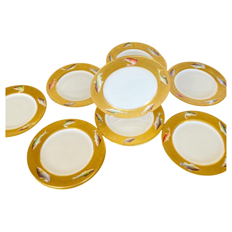 Set of 12 Vintage English Fish Gold Scale Rim Plates - all Different ...