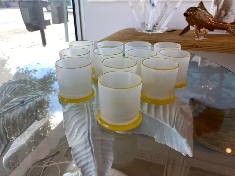 Set of 12 Vintage Frosted Yellow Glass Bar Cocktail Drinking Glasses ...
