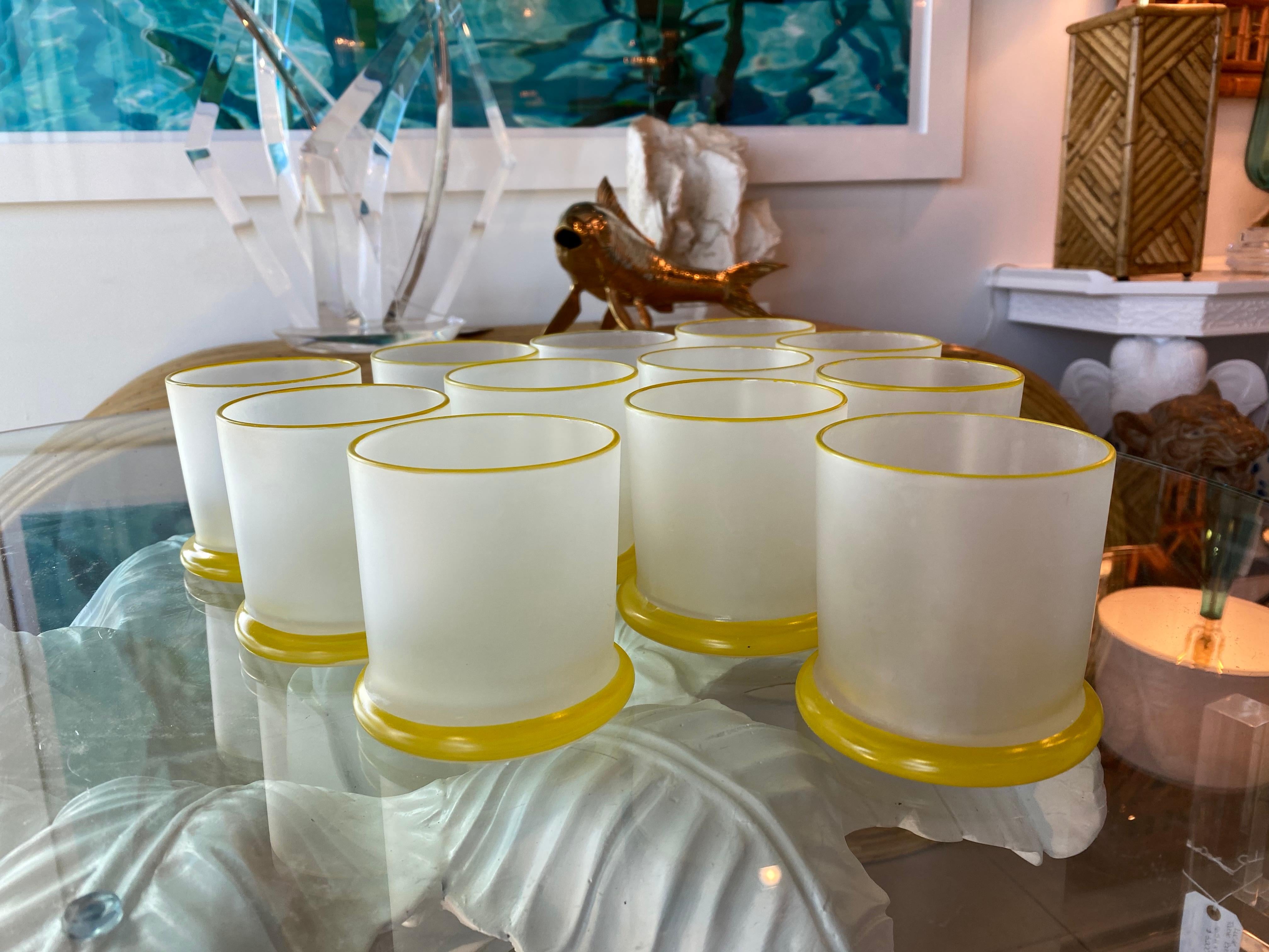Set of 12 Vintage Frosted Yellow Glass Bar Cocktail Drinking Glasses ...