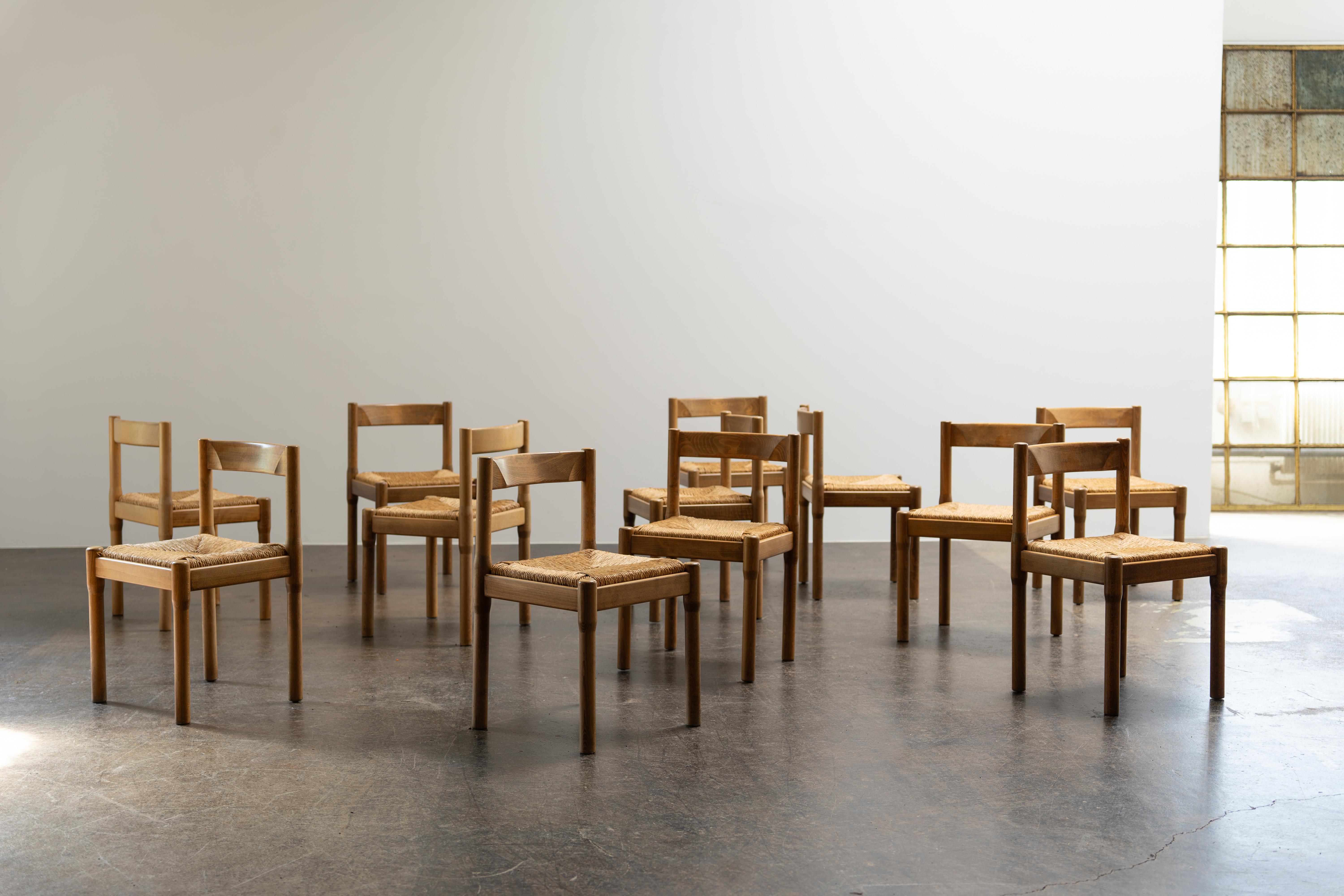 Set of 12 Wicker Seat "Carimate" Chairs by Vico Magistretti Comi, Italy ...