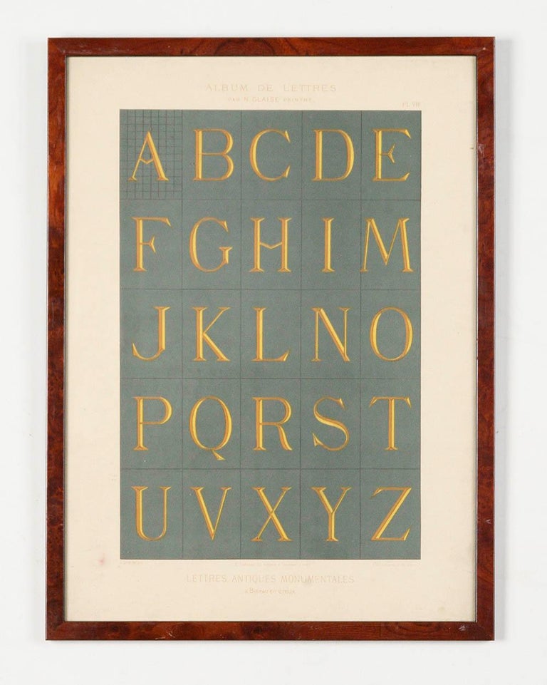 Set of 13 Typography Alphabet Lithographs made by N. Glaise edited by ...
